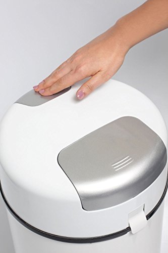 Bubula Premium Steel Diaper Waste Pail Container w/Air Tight Lid and Lock, White/Grey