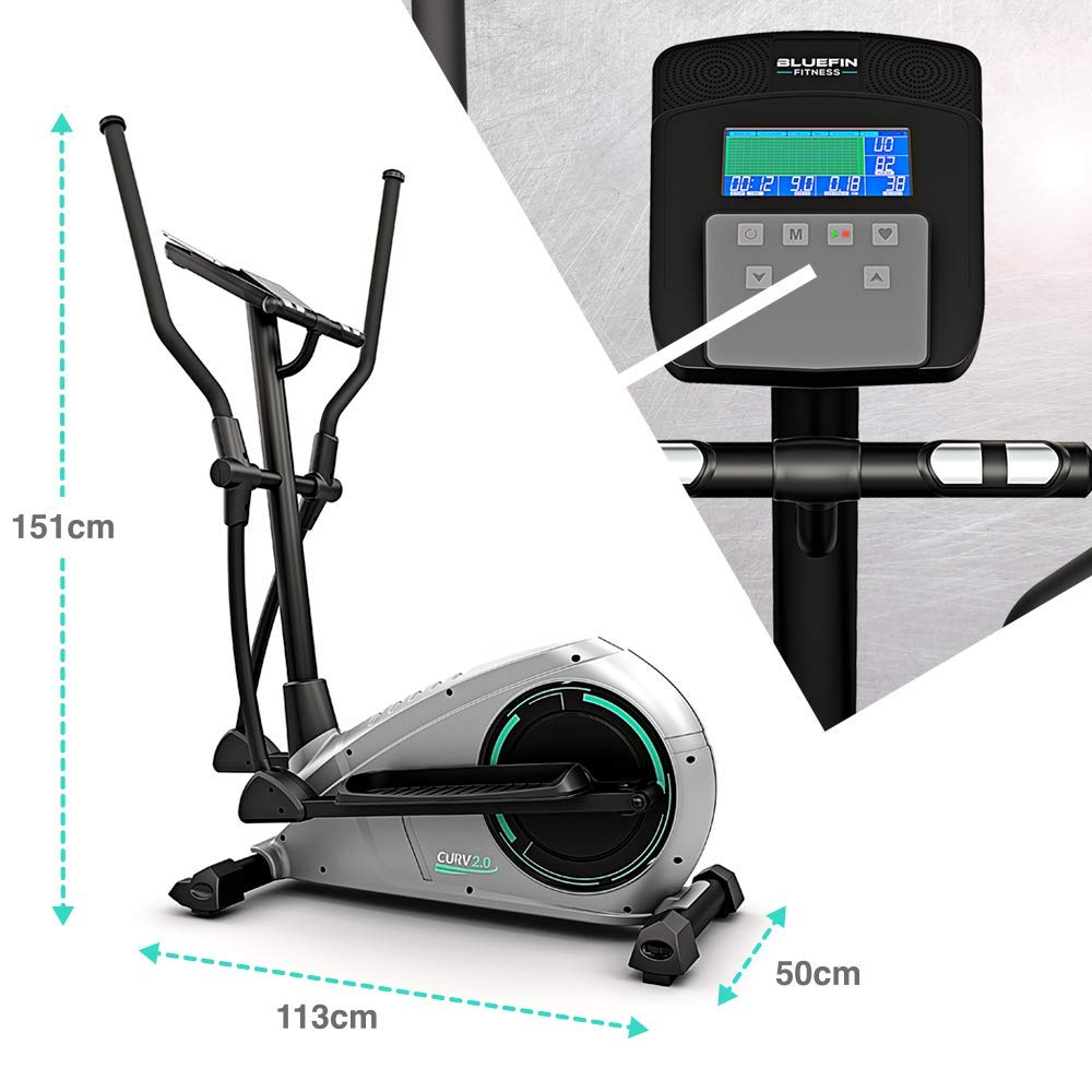 Bluefin Fitness CURV 2.0 Elliptical Cross Trainer | Home Gym | Exercise Step Machine | Air Walker | Compact | Kinomap | Live Video Streaming | Video Coaching & Training | Black & Grey Silver