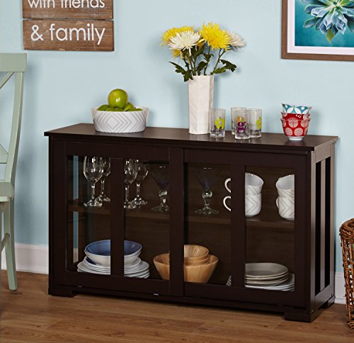 Target Marketing Systems Storage Cabinet with Sliding Glass Doors, Sideboard Buffet with Open Side Panels, Stackable Cupboard for Kitchen, Dining, and Living Room, 42", Espresso