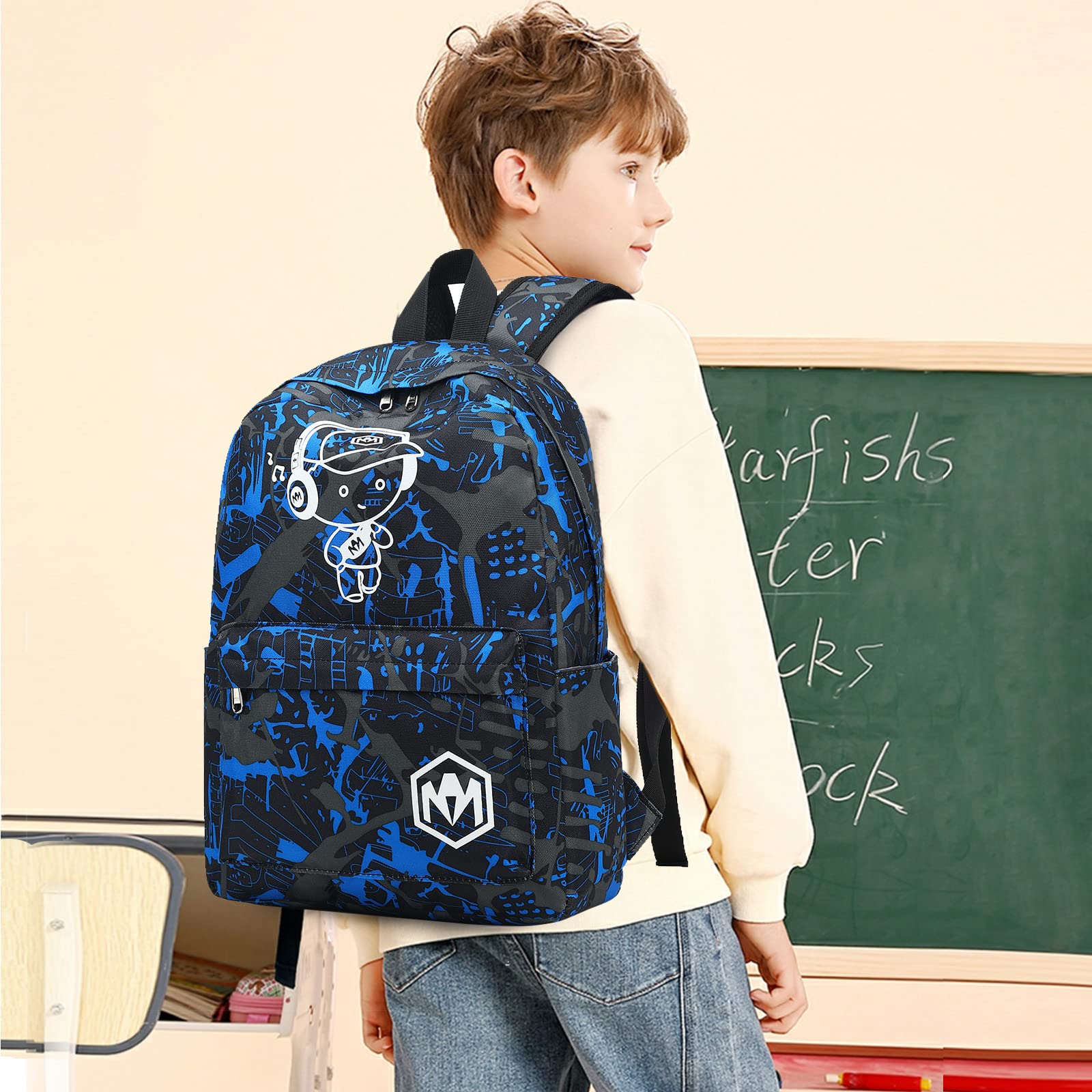 Bluboon Preschool Backpack Kids Kindergarten Boy Backpack With Lunch Box Dinosaur School Book Bags for Elementary Primary Schooler (Navy)