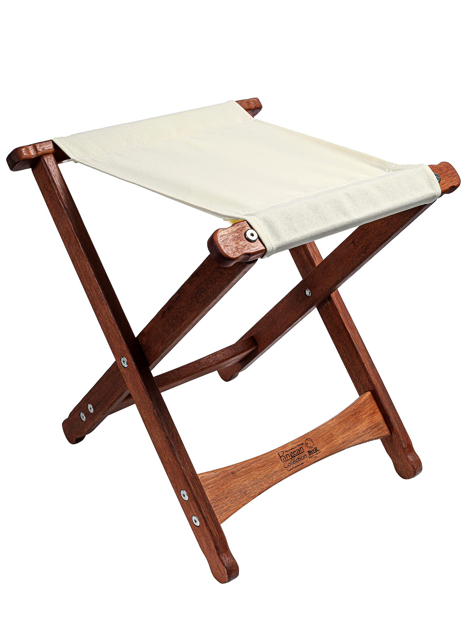 BYER OF MAINE, Pangean, Folding Stool, Natural, Hardwood, Easy to Fold and Carry, Wood Folding Stool, Canvas Camp Stool, Perfect for Camping, Matches All Furniture in The Pangean Line