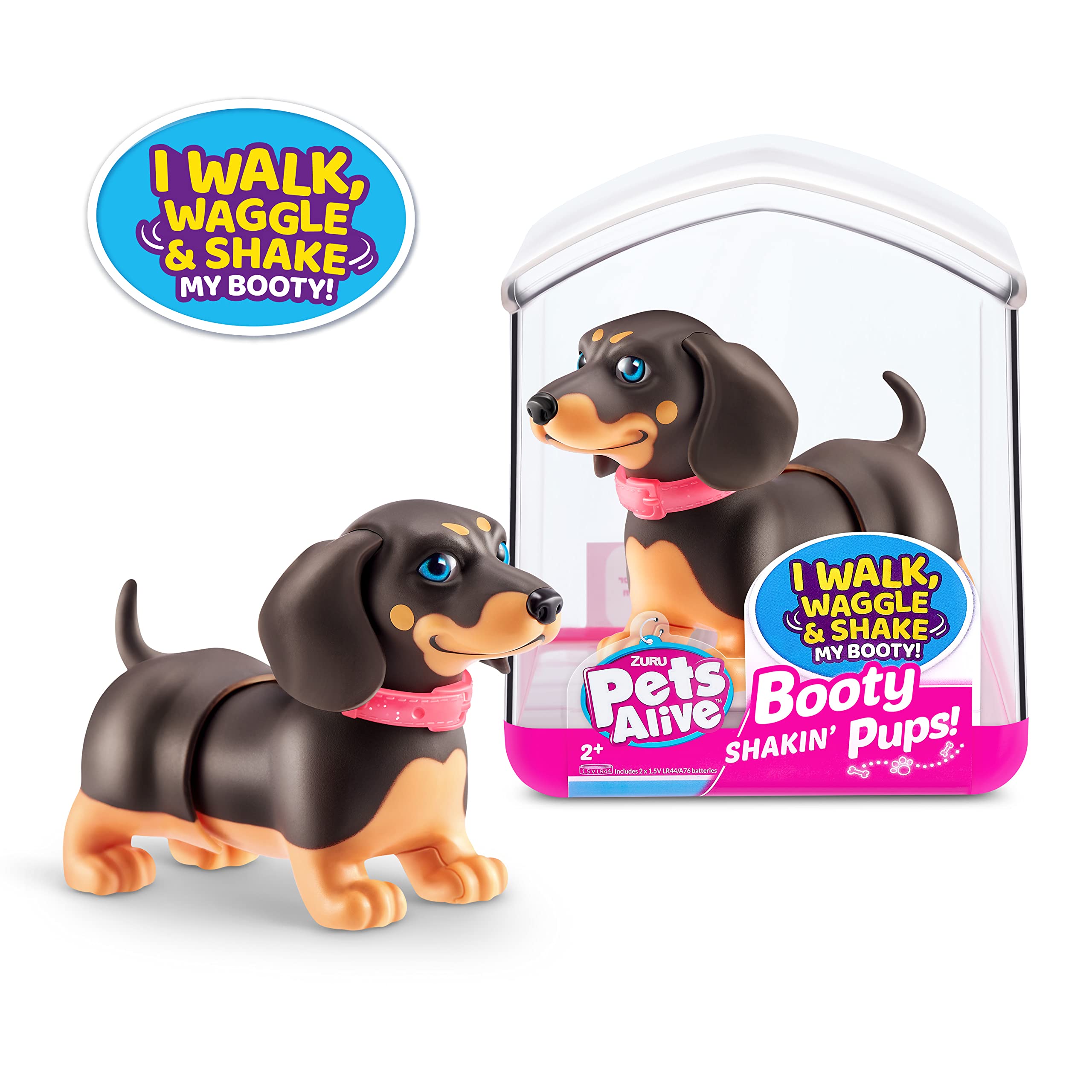 Pets Alive Booty Shakin' Pups (Frenchie & Dachshund) by ZURU 2 Pack Interactive Mini Dog Toys That Walk, Waggle, and Booty Shake, Electronic Puppy Toy for Kids and Girls