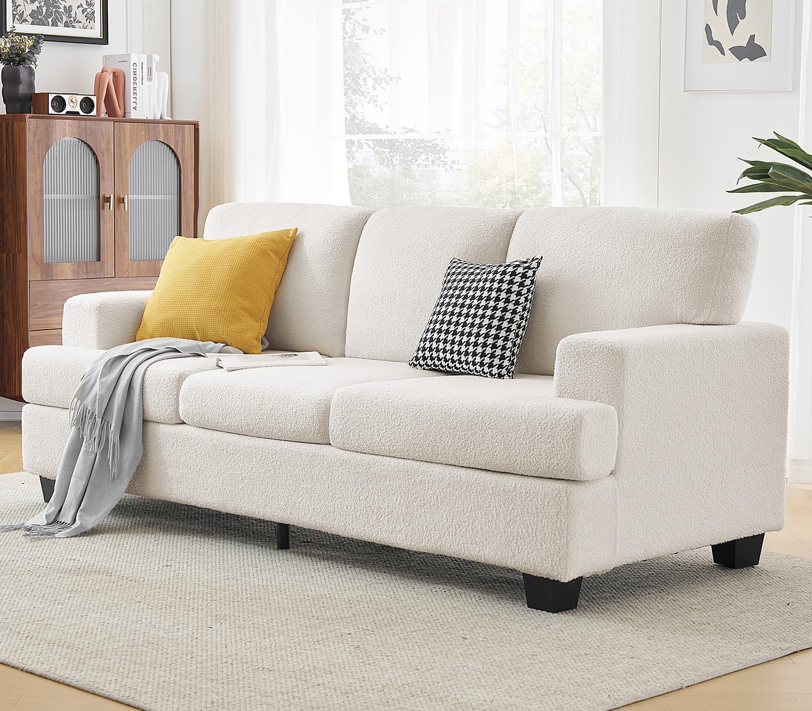 ELUCHANG 80" Deep Seat Sofa Couches for Living Room, 3 Seater Sofa Teddy Cloud Sofa Modern Sofa Couch with Removable Cushion&Detachable Cover, Comfy Sofa for Small Space, Apartment, White, Set of 1