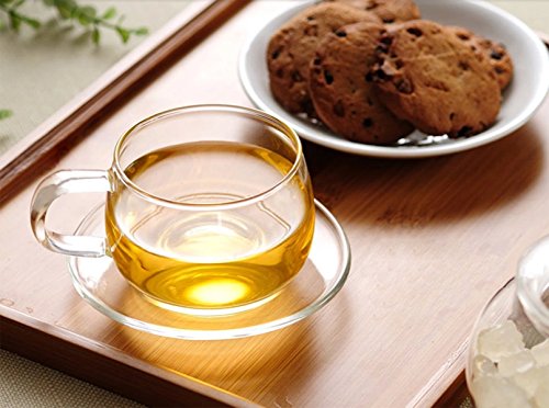 Tosnail 4 Pack 11oz Glass Cups and Saucers Set Glass Coffee Mugs Set, Coffee Cup with Handle, Drinking Glasses for Latte, Cappuccino, Mocha, Hot Chocolate, Tea, Juice and Hot or Iced Beverage