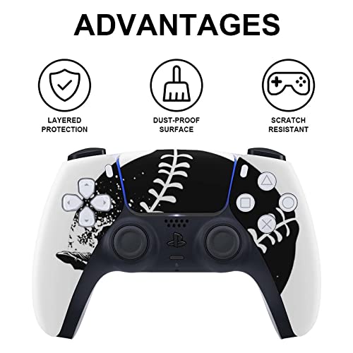 Baseball Highlighted Silhouette Full Protective Skin Cover Design Wrap Decal Sticker Compatible with PS5 Digital Edition Console and Controller