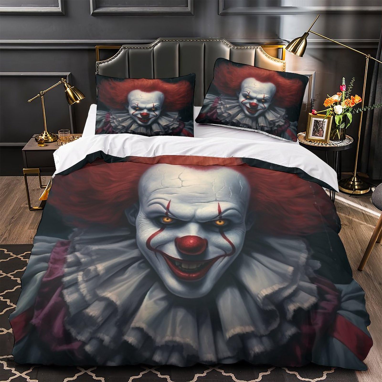 BYTUGI Clown Comforter Covers 3D Printed Duvet Cover Quilt Cover Bedding Set 3 Pieces with Pillowcases Microfiber for Childrens and Adults with Zipper Closure Twin(173x218cm)