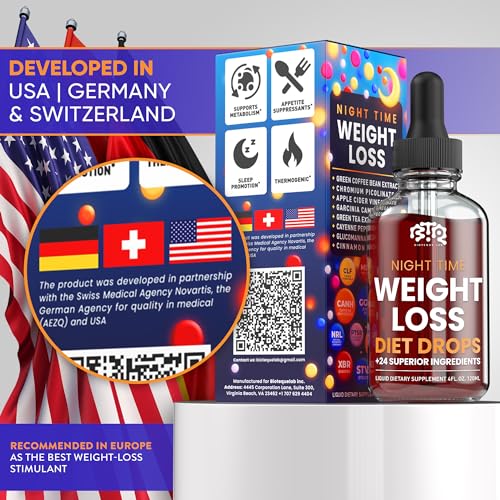 BIOTEQUELAB Night Time Weight Loss Diet Drops - Appetite Control, Fat Burner, Metabolism Booster - Apple Cider Vinegar - Cinnamon - Cayenne Pepper