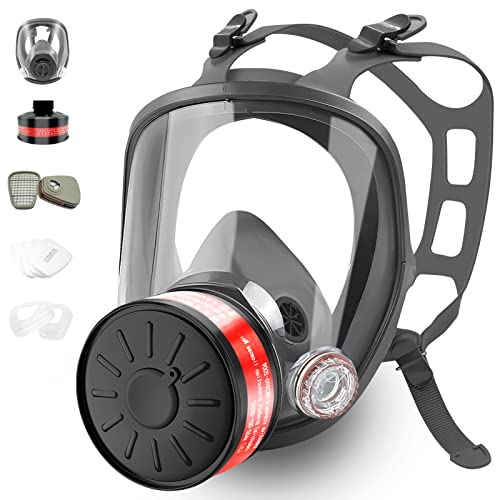 Full Face Gas Respirator Mask Reusable with 40mm Canister and Activated Carbon Air Filter, Gases Cover Organic Vapor Masks for Dust, Survival Nuclear and Chemical, Painting, Polishing