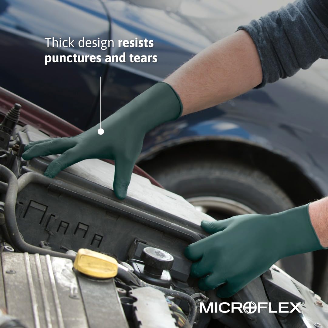 Microflex Dura Flock DFK-608 Thick 11mil Nitrile Gloves w/Flock Lining for Automotive, Aftermarket, Machinery - X-Large, Green (Case of 500)