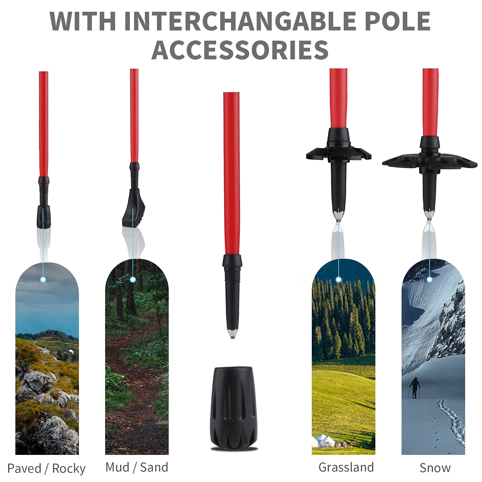 Carbon Fiber Trekking Poles -Ultralight,Collapsible and Telescopic, Hiking Poles with Quick Adjustable Locks for Hiking Camping Mountaining Backpacking Walking (2 Packs Red)