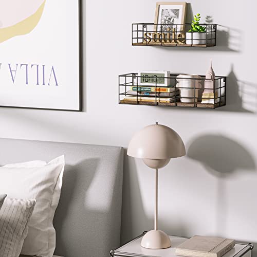 Fixwal Hanging Floating Shelves, 2 Sets of Wall Mounted Shelves for Wall Storage, Hanging Storage Shelf for Bathroom, Living Room, Bedroom, Kitchen (Brown)