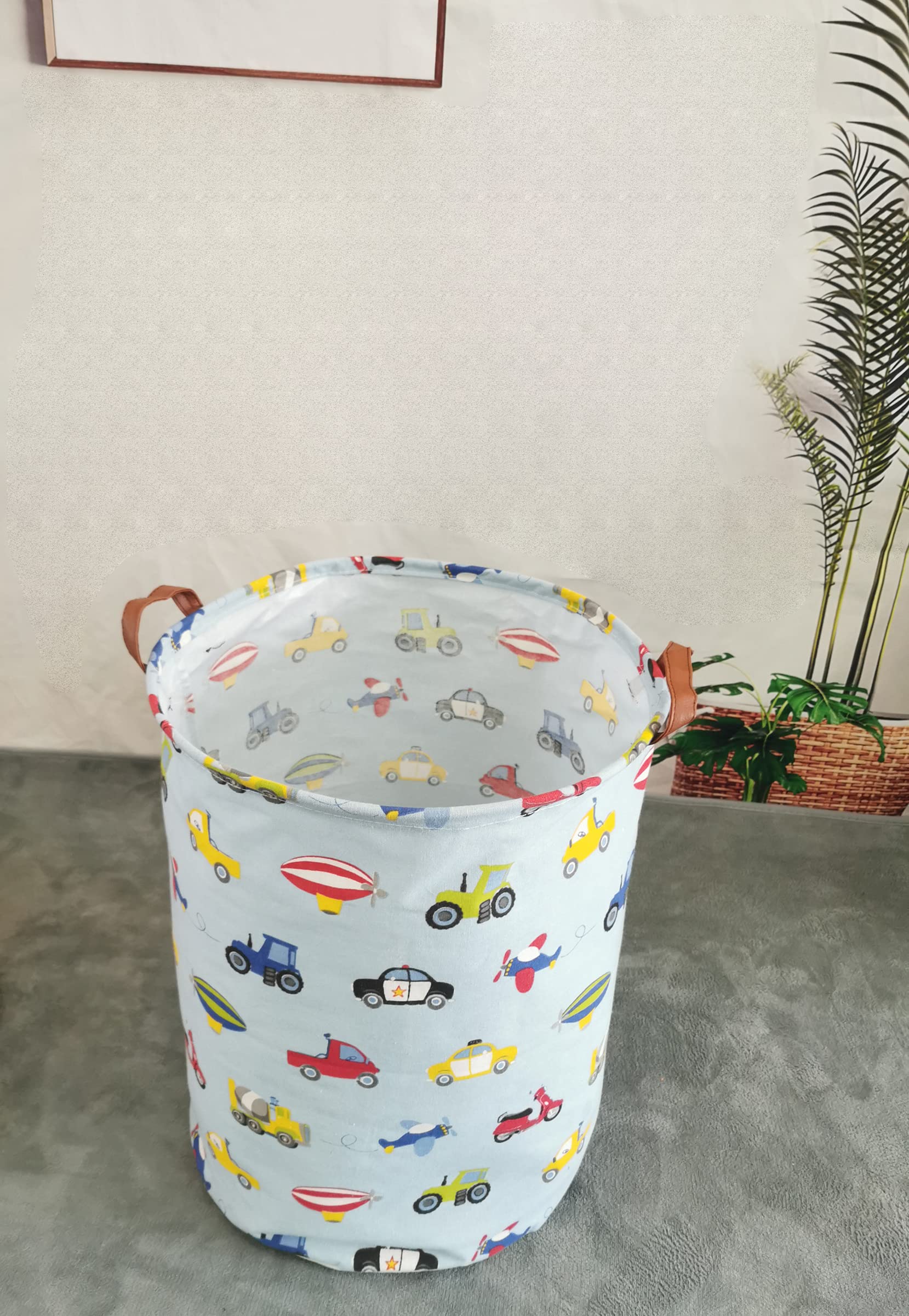 INSLIKE Kids Laundry Basket Waterproof Collapsible Laundry Hamper Toy Box Storage Bin for Nursery Hamper Cloth Home Gift Basket(blue cars)