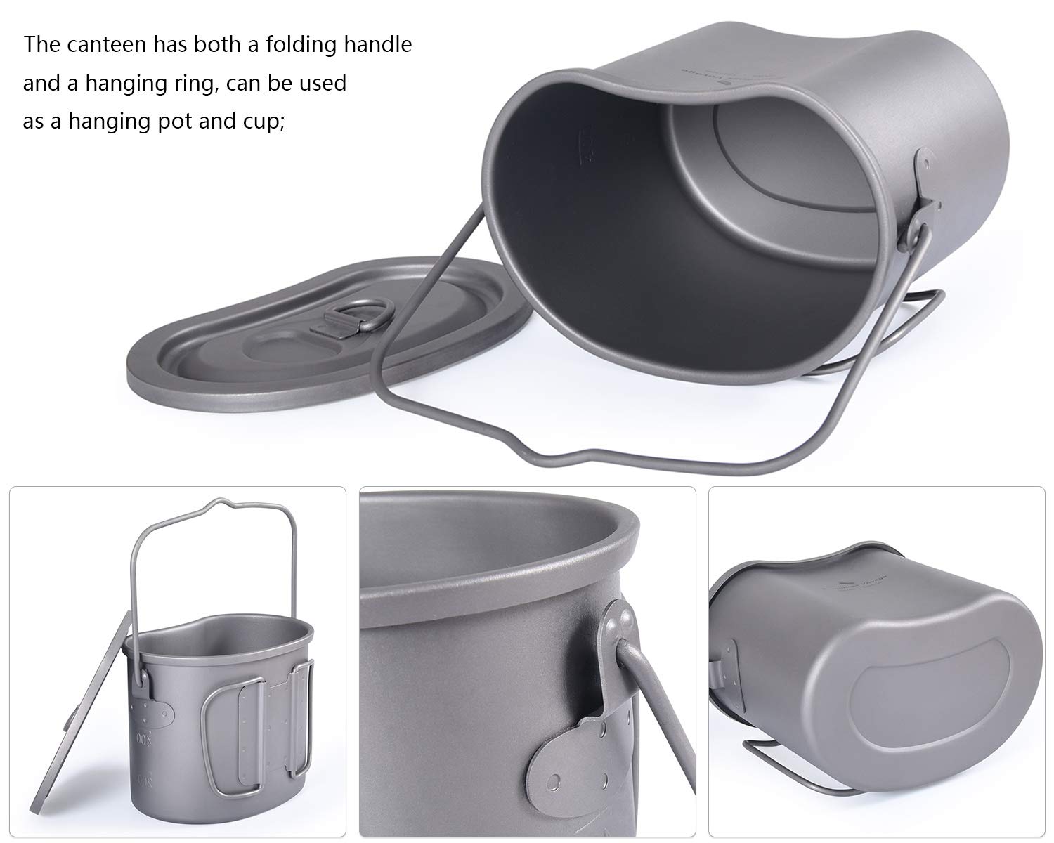 Boundless Voyage 2 in 1 Titanium Canteen Cup Wood Stove Set with Folding Handle and Hanging Ring Portable for Outdoor Hiking Camping Traveling A-Ti2005C
