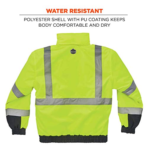 Ergodyne unisex adult High Visibility ,Reflective Insulation, 3, Ergodyne GloWear 8377 Type R Class 3 Lime Quilted Bomber Jacket X Large, Lime, X-Large US