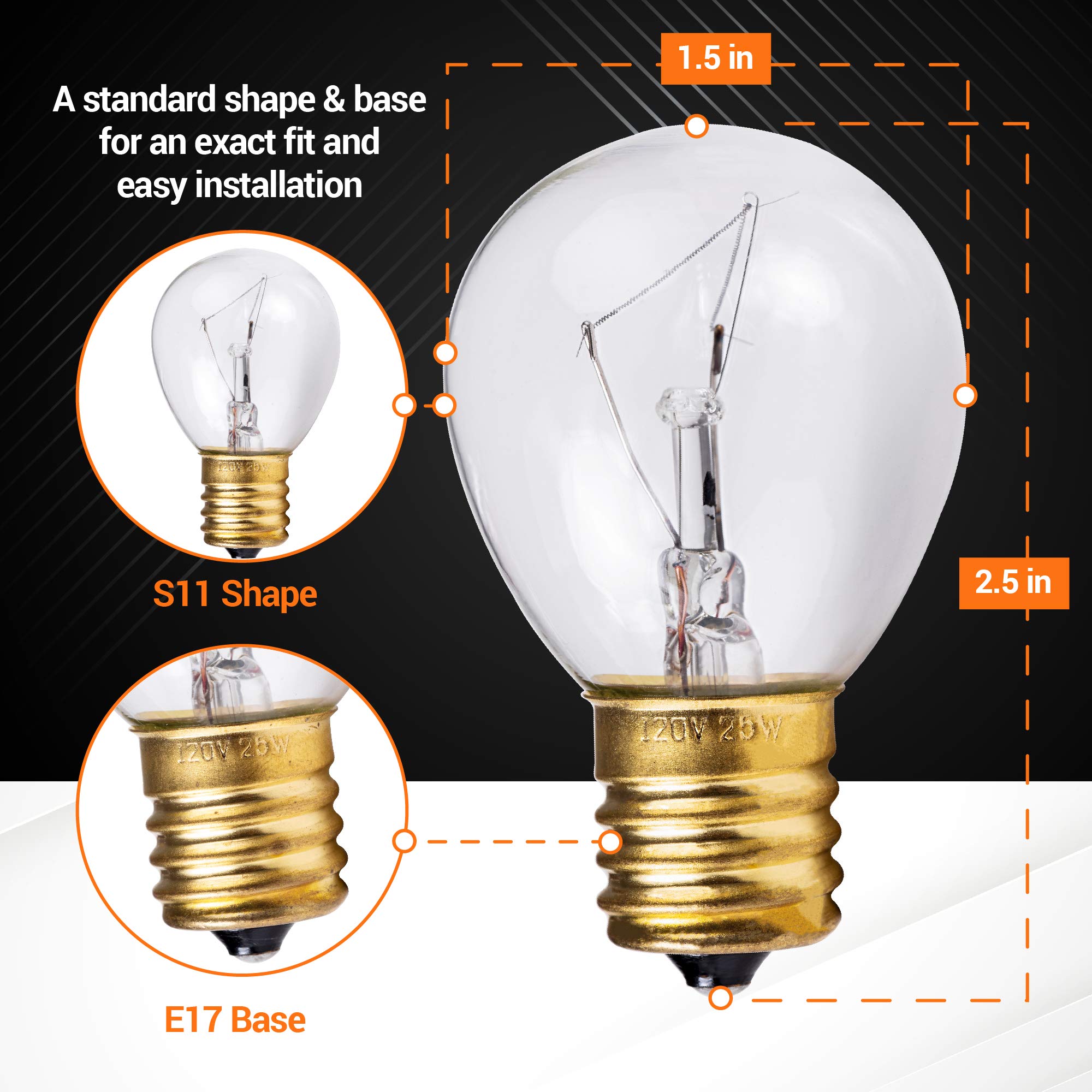 BlueStars 5-Pack Lava Lamp Bulbs 25 Watt E17 Base S11 Bulb The Lava Lamp Original Replacement Bulbs for 14.5-Inch/20-Ounce Lava Lamp, Glitter Lamps Dimmable - Warm White - Long Life
