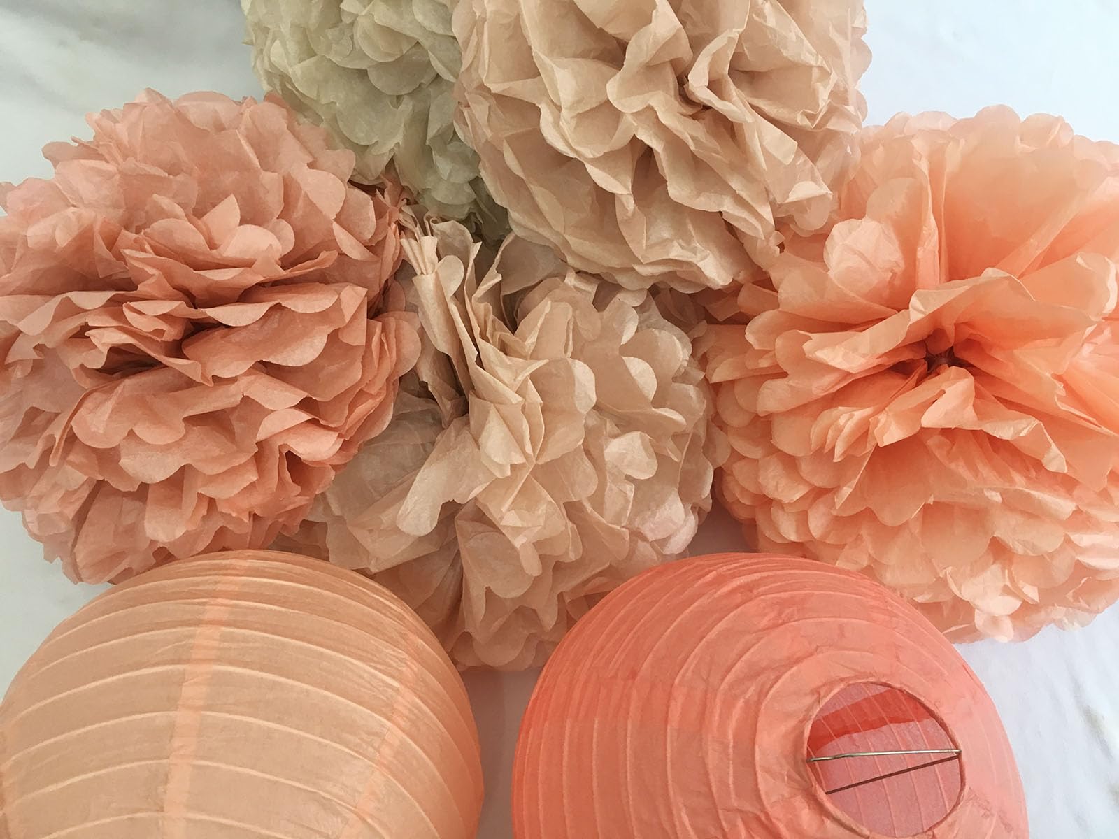 Hanging Party Decorations - Tissue Paper pom poms and Lanterns Backdrop Decor for Engagement Wedding Birthday Bridal Shower Bachelorette (Rose Gold)
