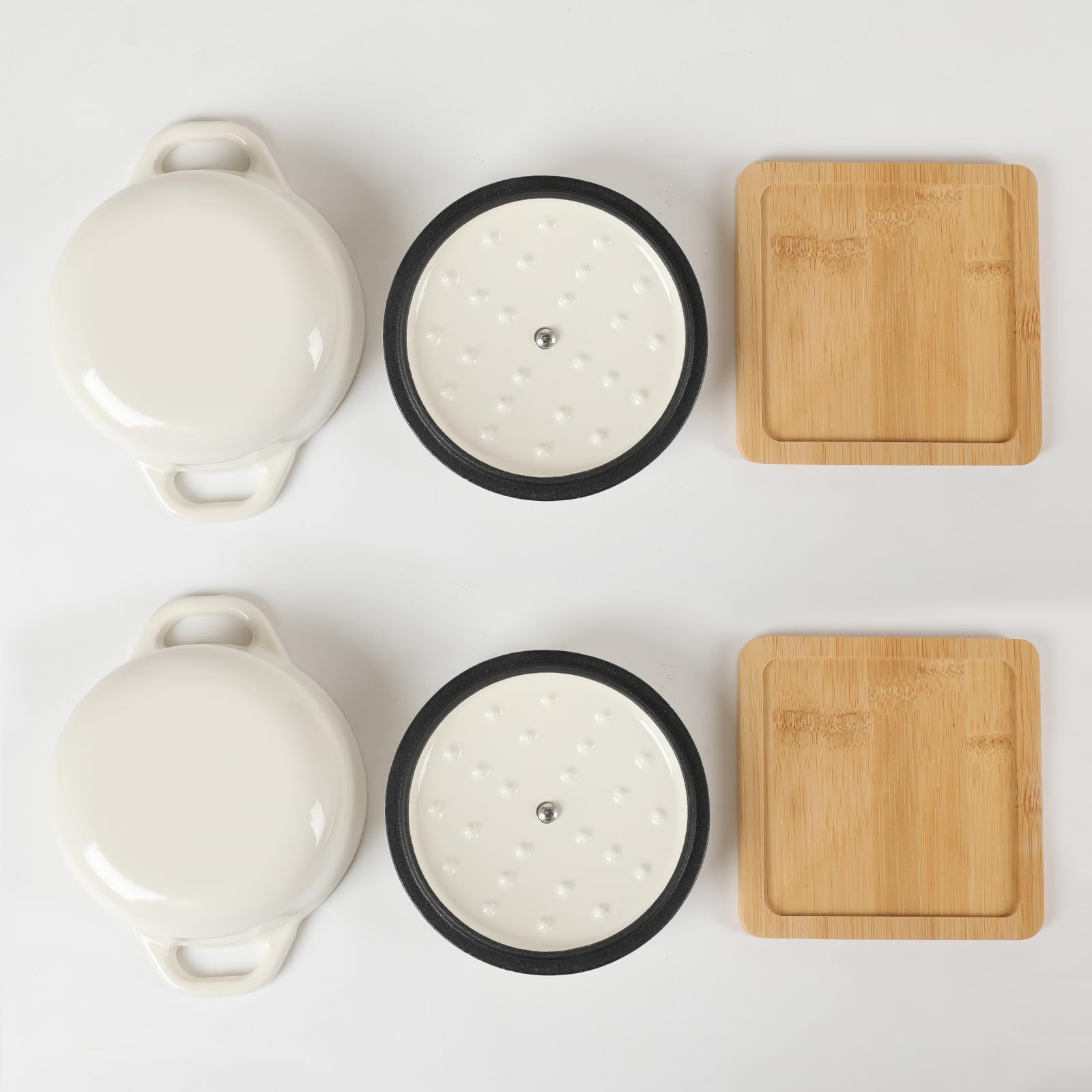 HAWOK Enameled Cast Iron Mini Dutch Oven,Dia5.51inch,23oz, Set of 2 Creamy white