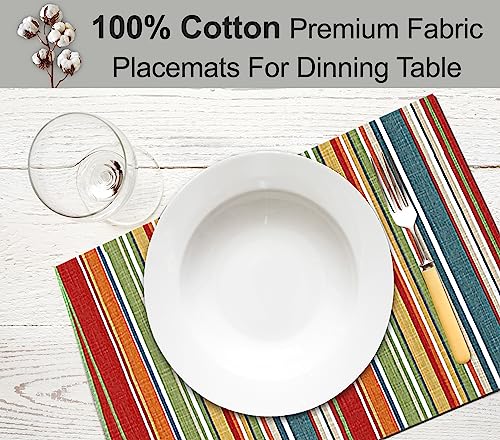 Ruvanti Placemats 100% Cotton 13x19 Inch, Dining Table Placemats Set of 6, Modern Place Mats for Dining Table Decor, Kitchen & Table Linens, Coffee Mat for Christmas Dinners β Multi Stripe