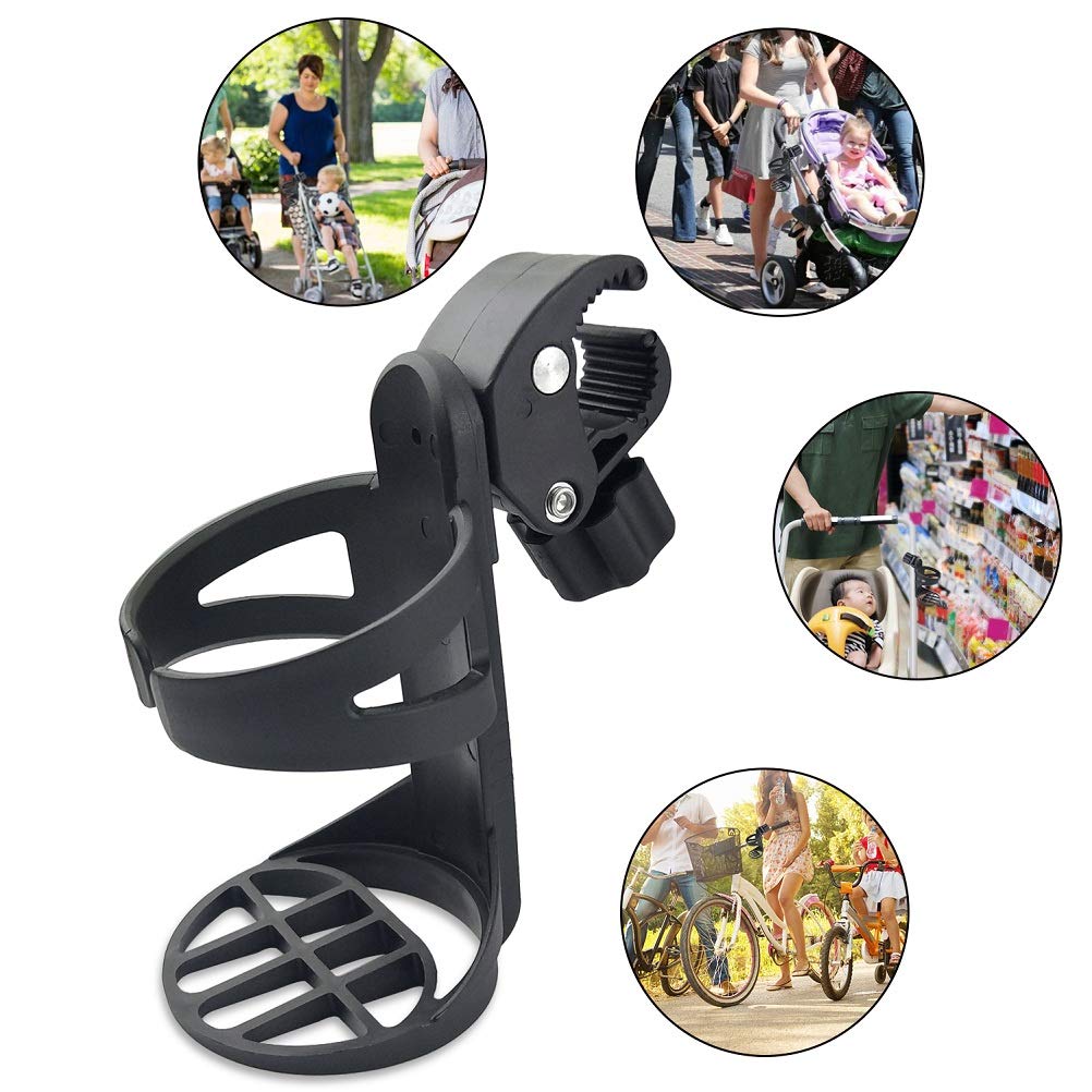 Badiano 2 Pack Stroller Drink Holders for Cups or Bottles, Universal for Bicycle, Wheelchair, Trolleys, 360 Rotation