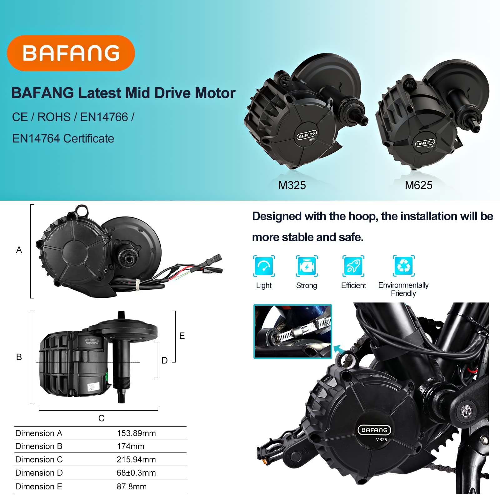 BAFANG Newest M625 Mid Drive Kit : 50.4V 1000W Mid Mount Motor with 19.6Ah Battery & DPC181.CAN Bluetooth Display, 8fun New G321 eBike Conversion for Mountain Bikes Road Bicycle (68mm Bottom Bracket)