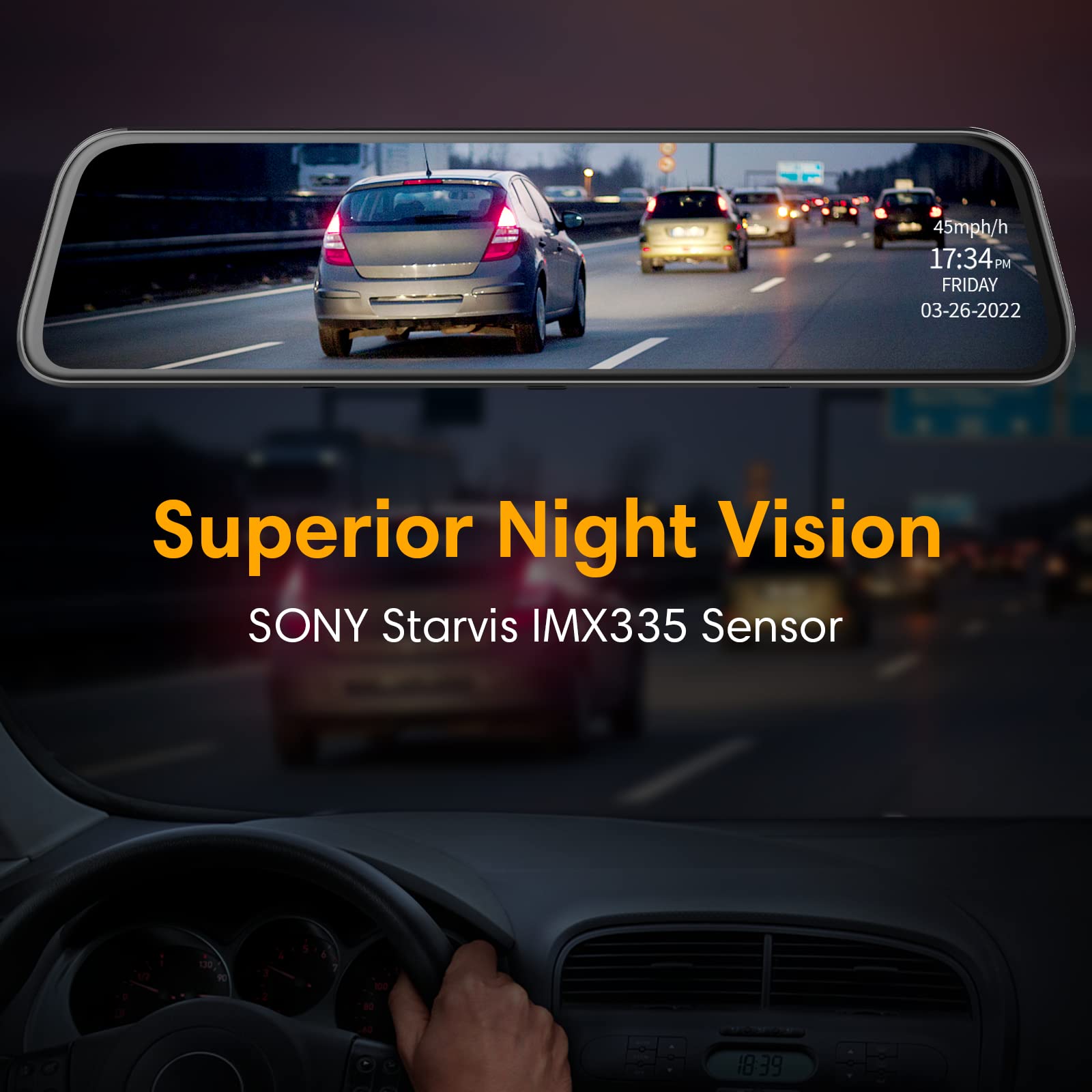 CARCHET 2.5K 12" Mirror Dash Cam - 1440P HD Rearview Mirror Camera, Smart Rear View Mirror, Front and Rear Camera, Night Vision, Sony Starvis Sensor, Touch Screen, Parking Assistance, GPS, G Sensor