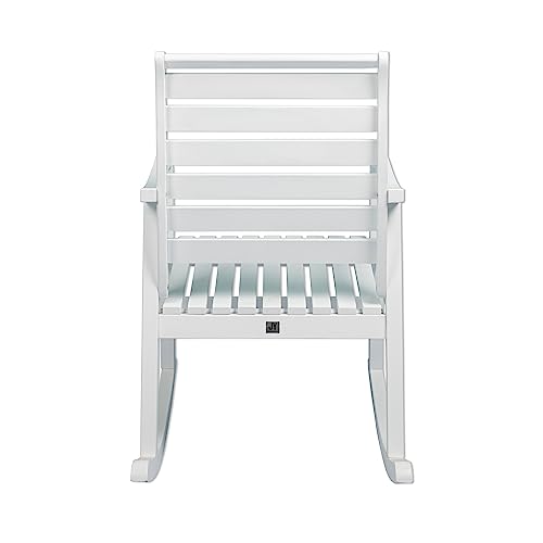 JONATHAN Y RCK101C Carey Modern Slat-Back 300-Lbs Support Acacia Wood Patio Outdoor Rocking Chair for Garden, Lawn, Backyard, Pool, Deck, Beach, Firepit, White