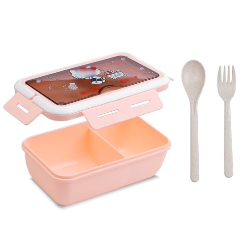 G-Ahora Versatile 2-Compartment Bento Boxes, Cartoon Lunch Box, Leak-Proof Lunchbox Bento Box with Utensil Set for Dining Out, Work, Picnic (LBOX KIT)