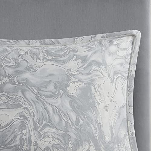 Madison Park Emory Cozy Cotton Comforter Set, Modern Marble Design All Season Down Alternative Casual Bedding with Matching Shams, Decorative Pillows, Queen(90"x90"), Grey 7 Piece