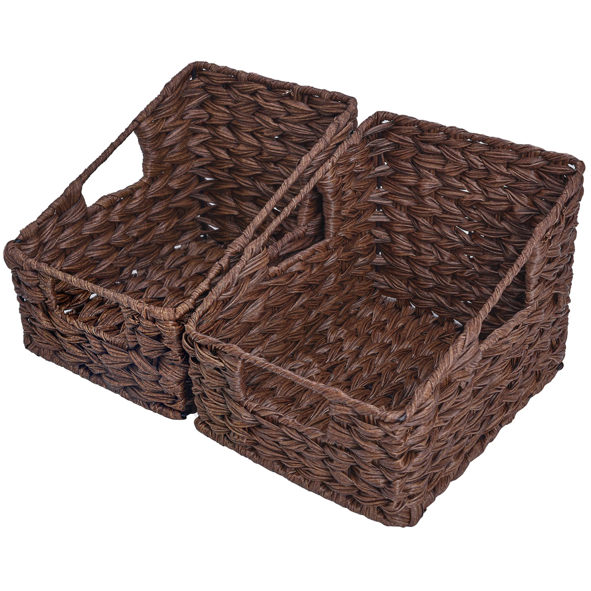 GRANNY SAYS Wicker Storage Baskets, Waterproof Wicker Basket with Handles, Trapezoid Woven Storage Bins for Organizing, Decorative Wicker Basket, Brown, 2-Pack