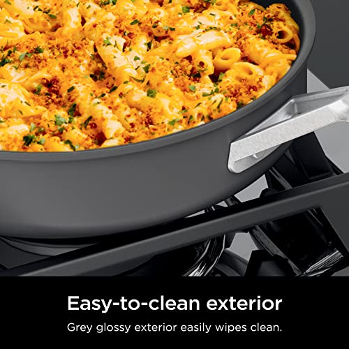 Ninja CW69010 NeverStick Comfort Grip 10-Piece Cookware Set, Nonstick, Durable, Scratch Resistant, Dishwasher Safe, Oven Safe to 400°F, Silicone Handles, Grey