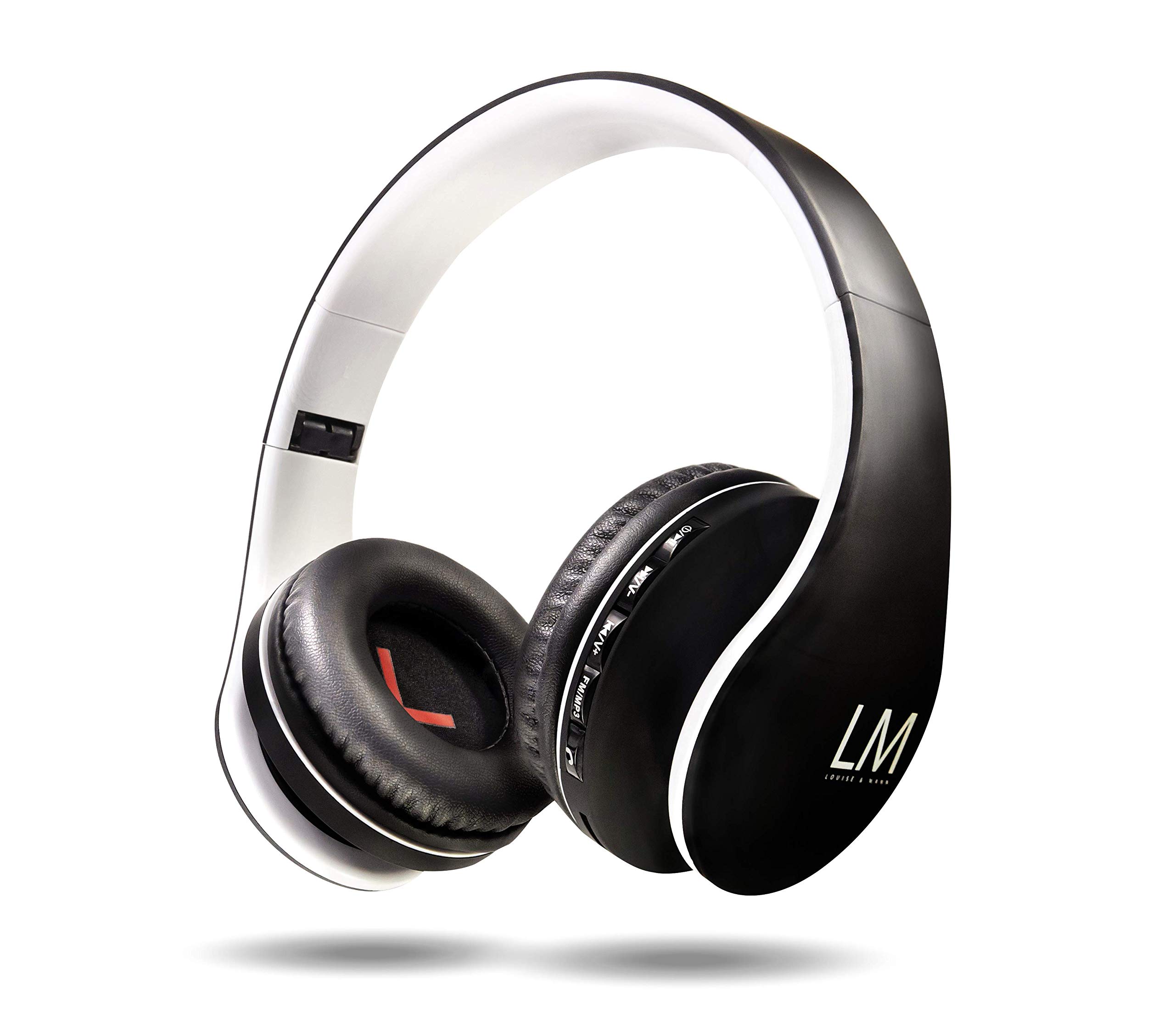 Bluetooth Headphones, Louise&Mann Wireless Headphones Over-Ear, Stereo Headset with Microphone, Soft Earmuffs, Bag for Transport for Phones/Tablets/PC (Black/Silver)