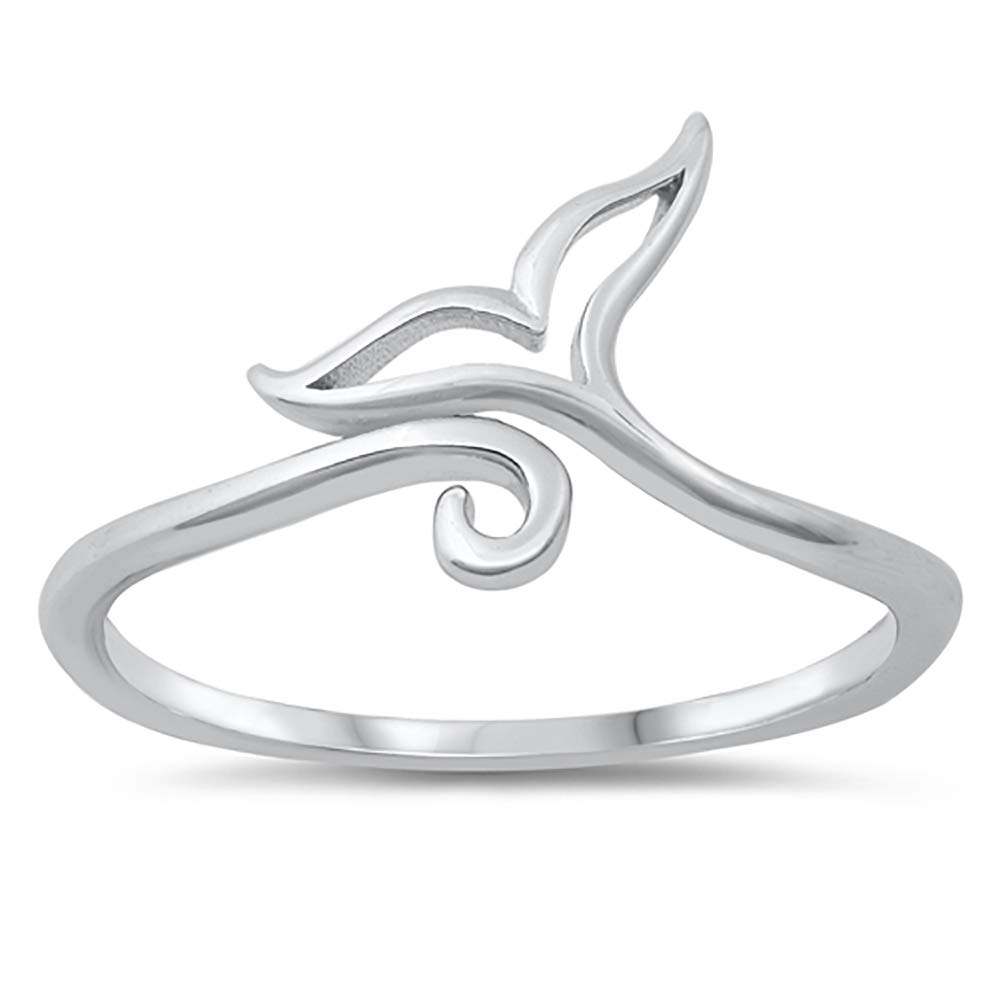 CloseoutWarehouse Rhodium Plated Sterling Silver Designer Whale Tail Ring Size 7