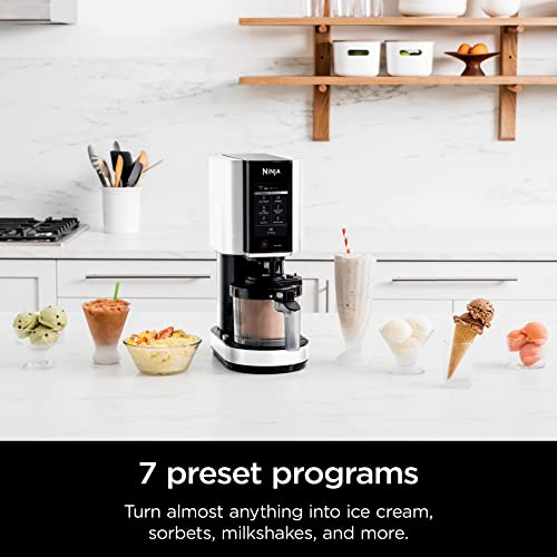 Ninja NC301 CREAMi Ice Cream Maker, for Gelato, Mix-ins, Milkshakes, Sorbet, Smoothie Bowls & More, 7 One-Touch Programs, with (2) Pint Containers & Lids, Compact Size, Perfect for Kids, White