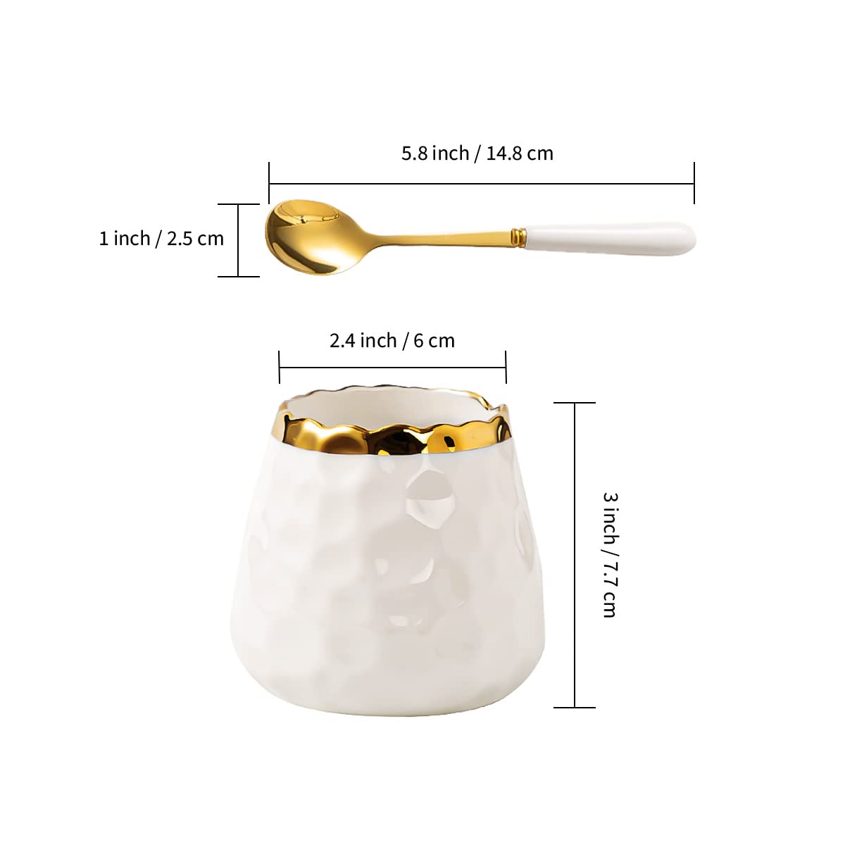Fvstar Coffee Spoons Set,Dessert Spoons Set with Holder,Ceramic Jar with 8 Spoons,Ceramic and Metal Flatware Set,Creative Tea Spoon Set for Coffee,Dessert,Party (White- 8pcs Spoons)