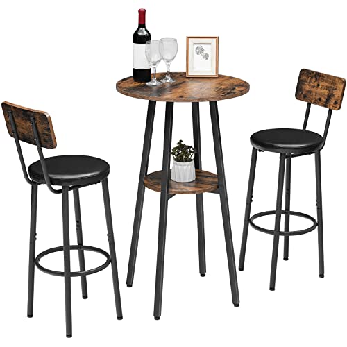 HOOBRO Bar Table, Round Pub Table, 2-Tier Bistro Table with Storage, High Top Table, Cocktail Table with Top Particleboard, for Kitchen, Living Room, Meeting Room, Rustic Brown and Black BF55BT01