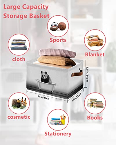 Cube Storage Bins Cloth Towel Organizer Panda in The Bathtub Animal Black White Fabric Collapsible Storage Baskets with Handles for Home Office Closet Shelves Toy Nursery 1 Pack