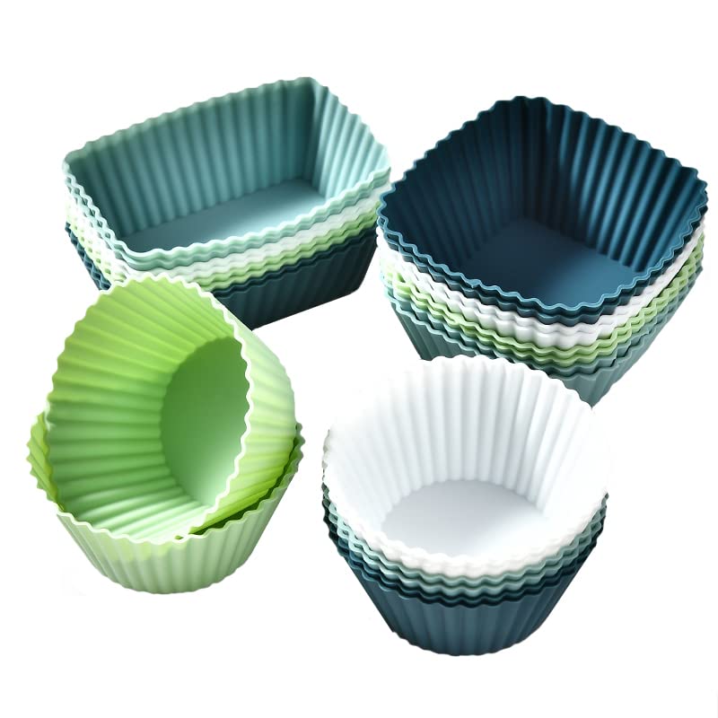 Dtzzou Silicone Cupcake Baking Cups 24 Pack Reusable & Non-stick Muffin Cupcake Liners 3 Shapes Cake Molds Sets for Party Supplies