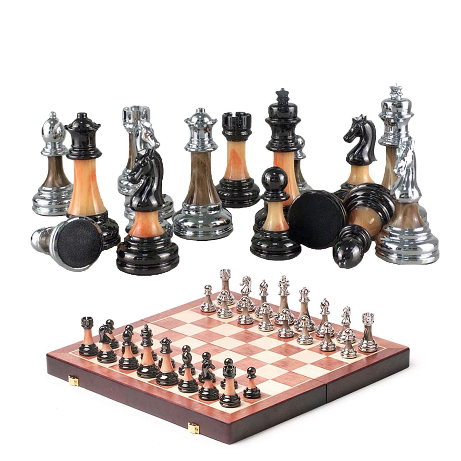 Chess Set High-Grade Gift International Travel Chess Game Mold Folding Wooden Chessboard and Chess Pieces Chessman Casua (Wood 30 * 30)