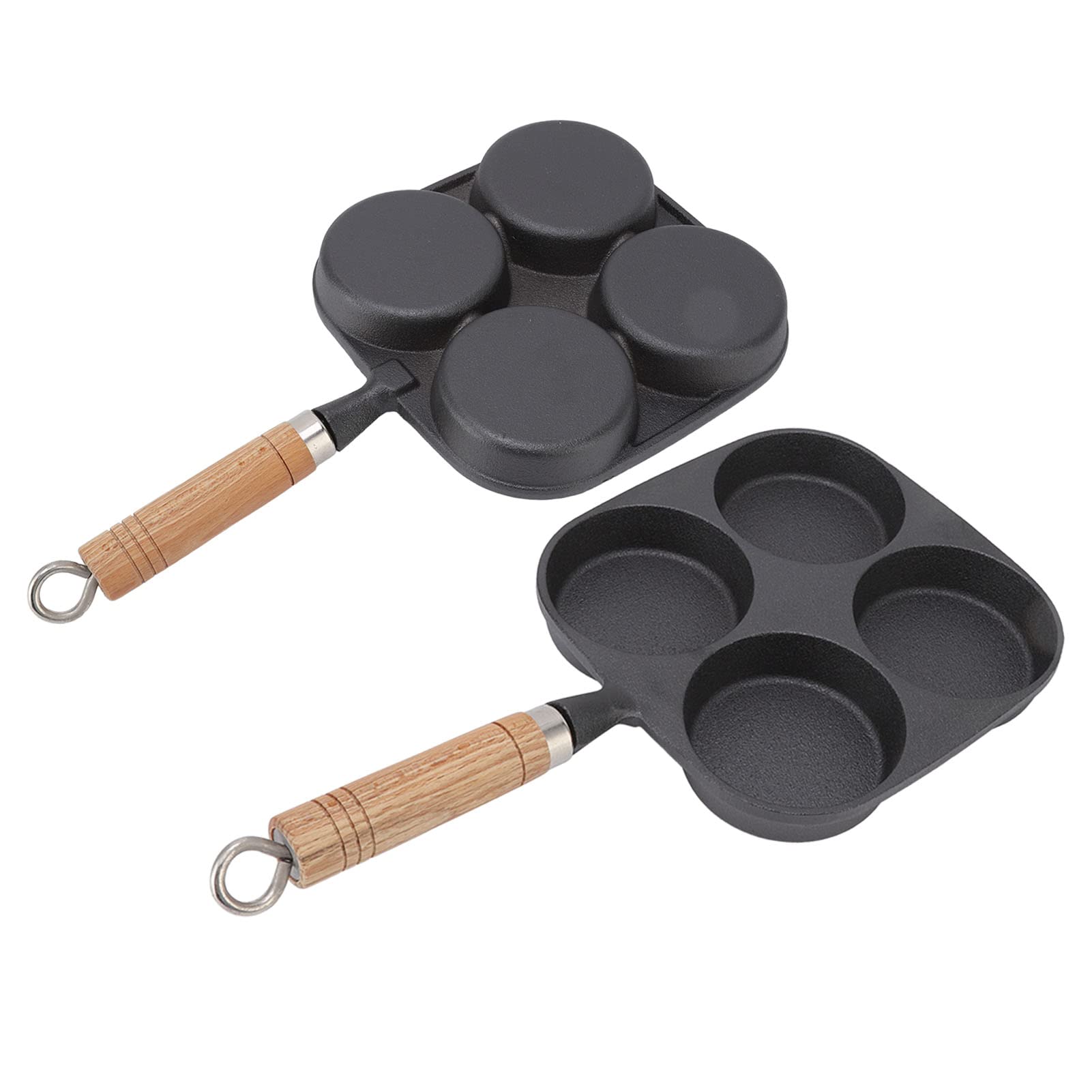 Dussdote Egg Pan, Egg Pan for Egg 4 Cup Egg Frying Pan with Wooden Handle for Breakfast Pancakes Omelettes