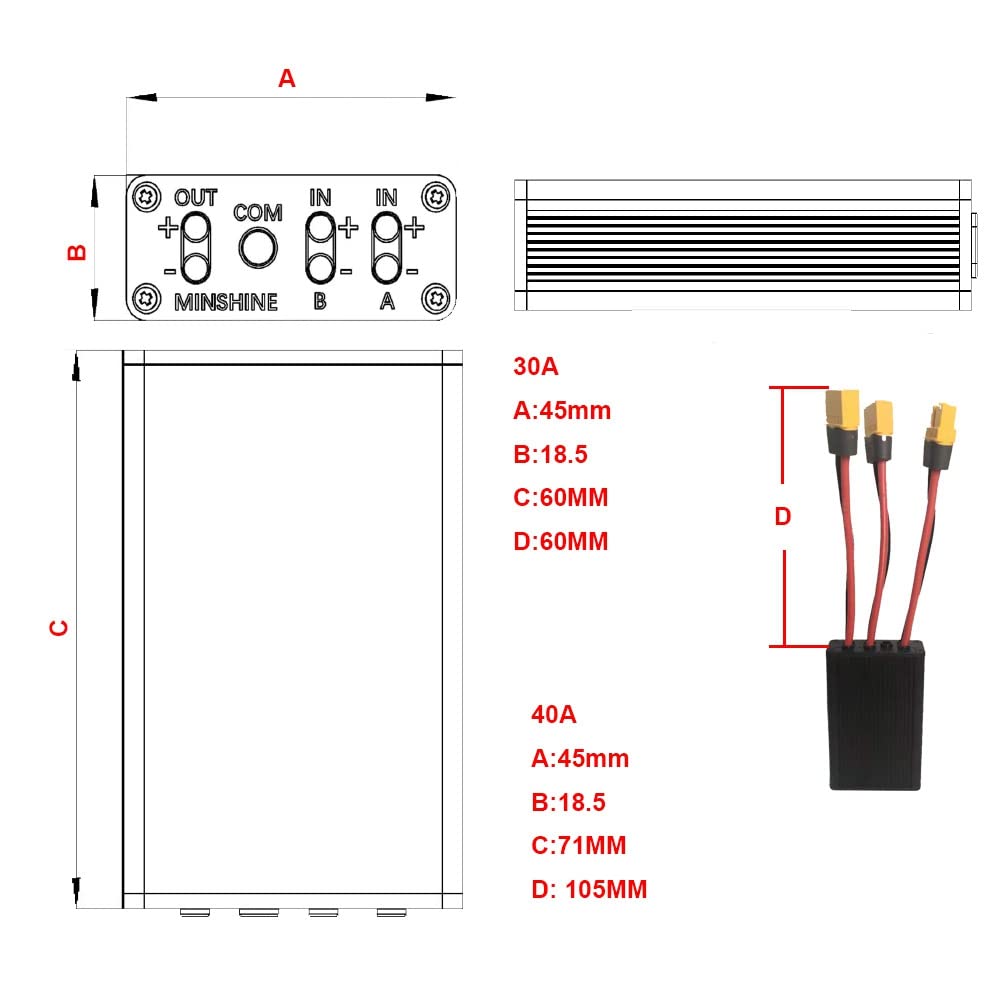 Bumdenuu 20V-72V 30A Battery Connector for Increase The Capacity by Connecting Two Batteries in Parallel Equalization Module, Black (500192227A1)