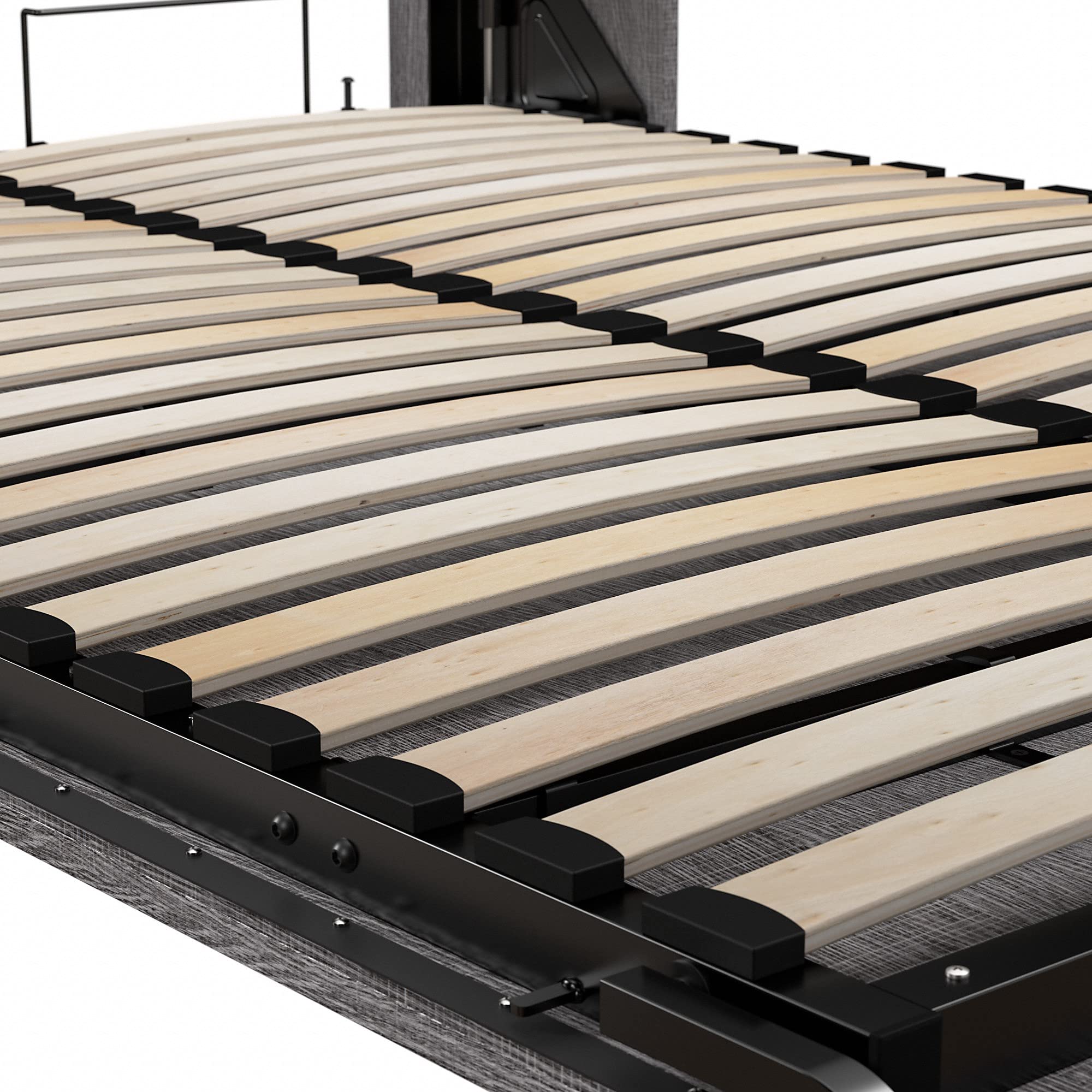 Bestar Pur Queen Murphy Bed and Shelving Unit with Drawers, 90-inch Space-Saving Wall Bed