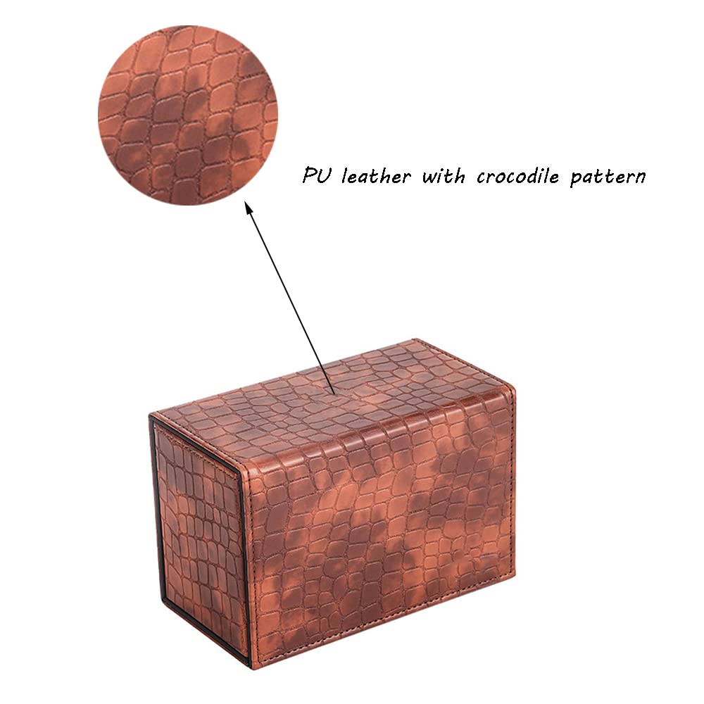 Card Game Deck Storage Box with two Compartment for cards and one for dice-Holds up to 192+ Cards and 15 Dice-PU leather with a comfortable touch-MTG/TCG/CCG/YugiOh/ultimate guard/commander(Brown)