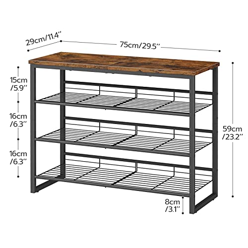 HOOBRO Shoe Rack, 4 Tier Shoe Organizer, Adjustable Shoe Shelves, Flat or Slanted, Holds 9-12 Pairs, Stable and Durable for Entryway, Closet, Rustic Brown and Black BF09XJ01