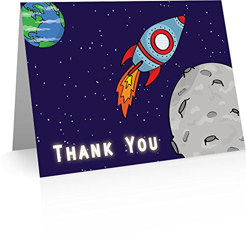Rocket & Space Thank You Cards (24 Foldover Cards and Envelopes) Kids Thank You Cards