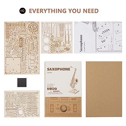 ROBOTIME 3D Puzzle for Kids Wooden Craft Kits DIY Model Saxophone Kit to Build Creative Arts Puzzle Toy Pefect Gift for Teens