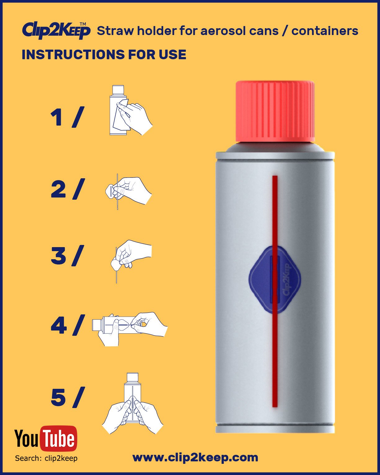 Clip2Keep 30 Aerosol Can Extension Straw Holders With 4 Replacement Red Straws, Spray Can Straw Plastic Clips With Self Adhesive (30 Blue) For Automotive Lubricant, Bike Spray, Contact Cleaner