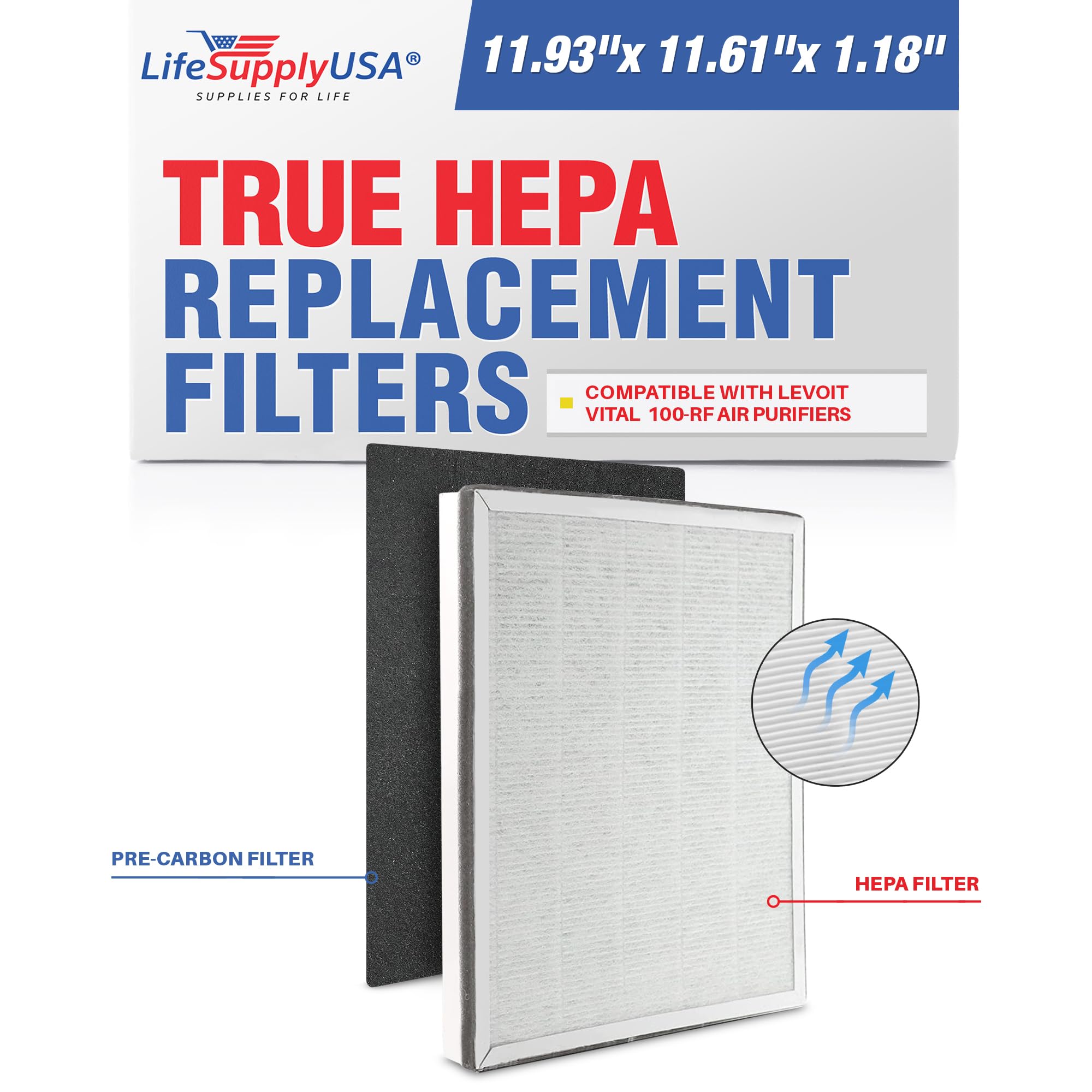 LifeSupplyUSA 1 HEPA filter + 1 Carbon Filter Compatible Replacement for Levoit Vital 100-RF Air Purifier