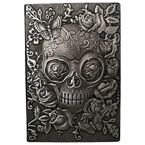 ZYWJUGE Embossed Leather Travel Journals Vintage Handcraft Embossed Skull Antique Diary Notebook (A5, Silver)