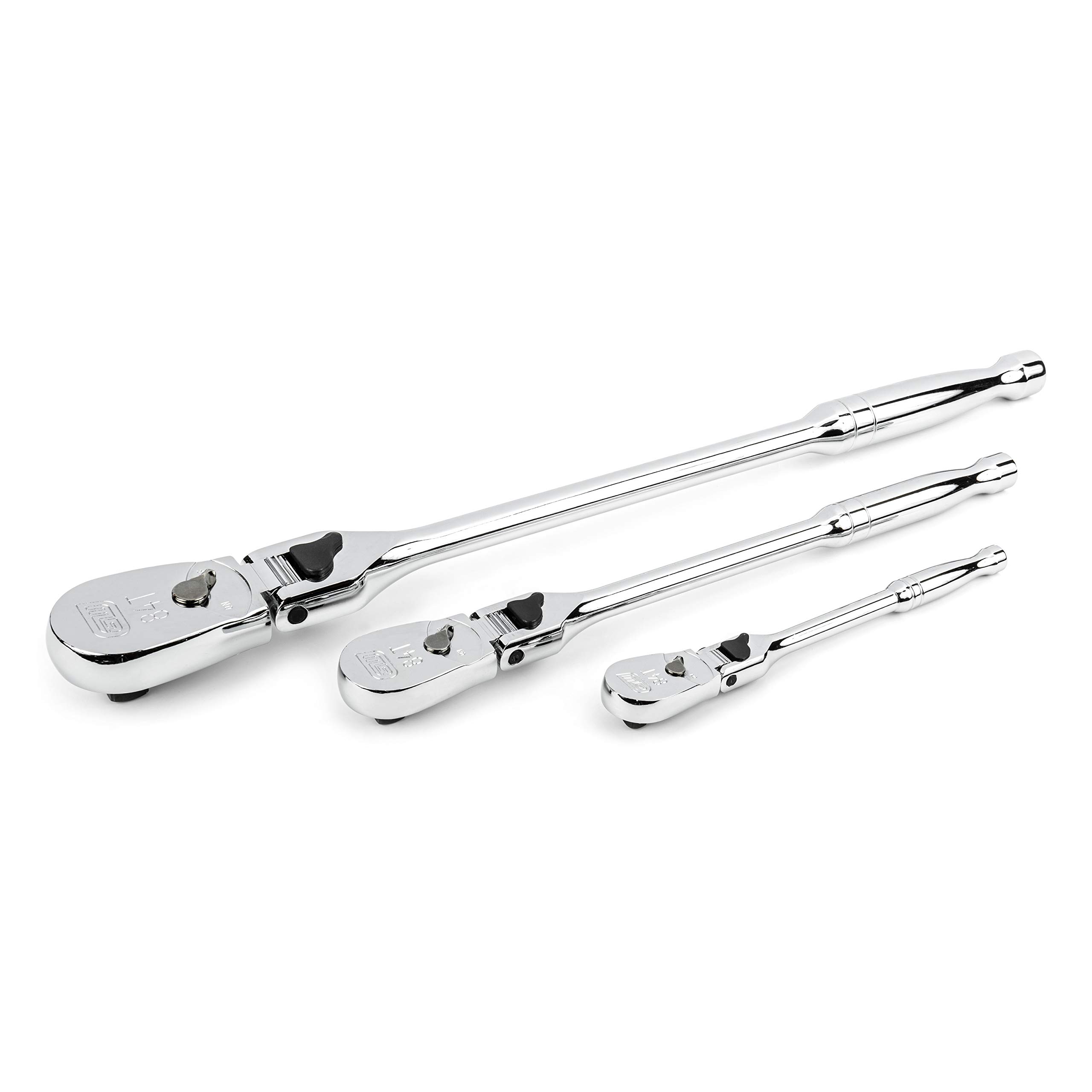 GEARWRENCH 3 Piece 1/4", 3/8" and 1/2" Drive 84 Tooth Locking Flex Head Teardrop Ratchet Set - 81276A-07