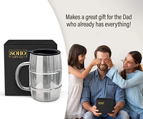 GALVANOX Gift Mug for Dad, Stainless Steel TOP DAD Barrel Cup with Handle and Sip Lid (Hot n' Cold) Double Wall Insulation for Beer & Coffee, 17oz (Gift Boxed for Christmas/Fathers Day)